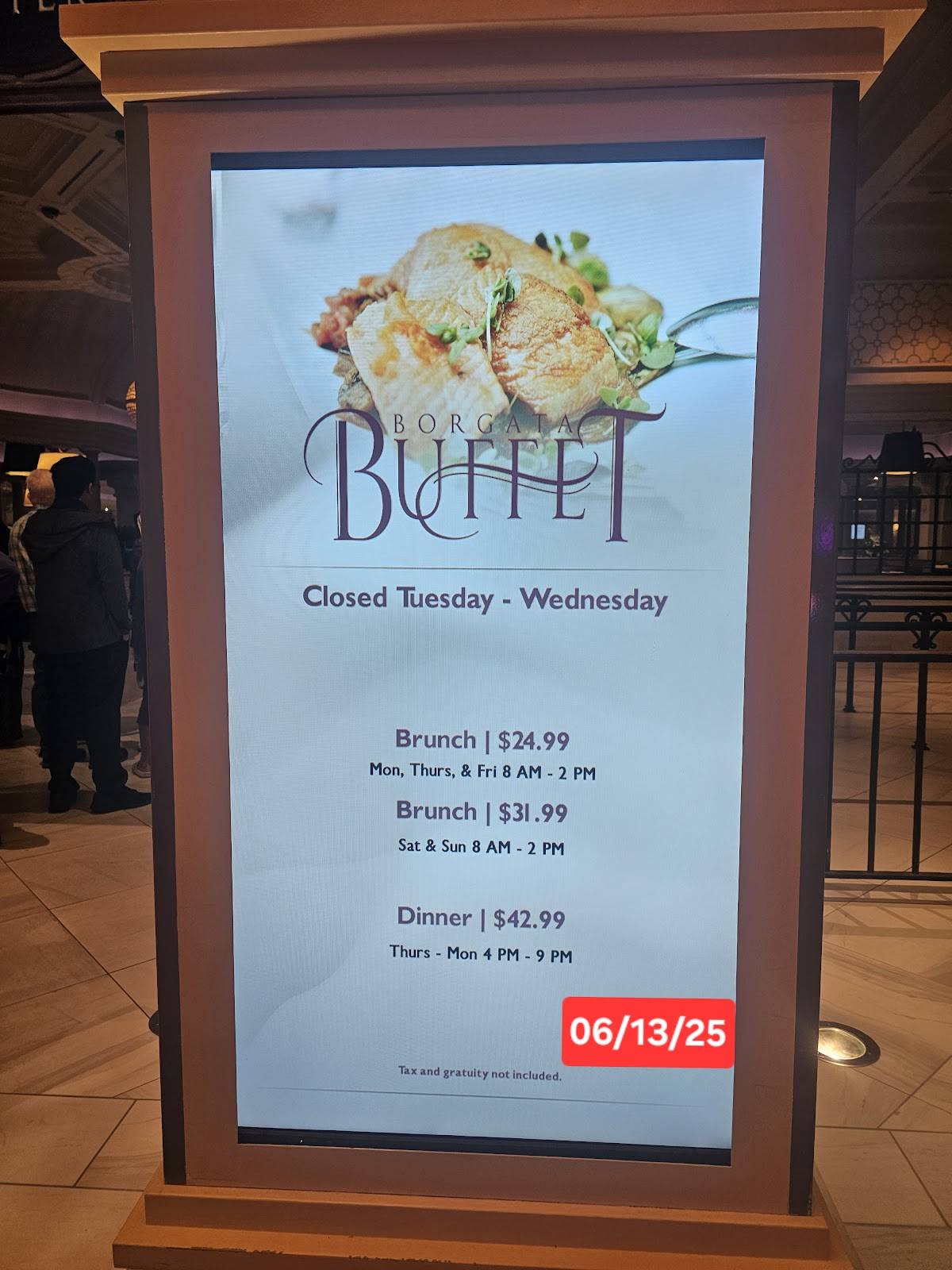 Menu at Borgata Buffet restaurant, Atlantic City