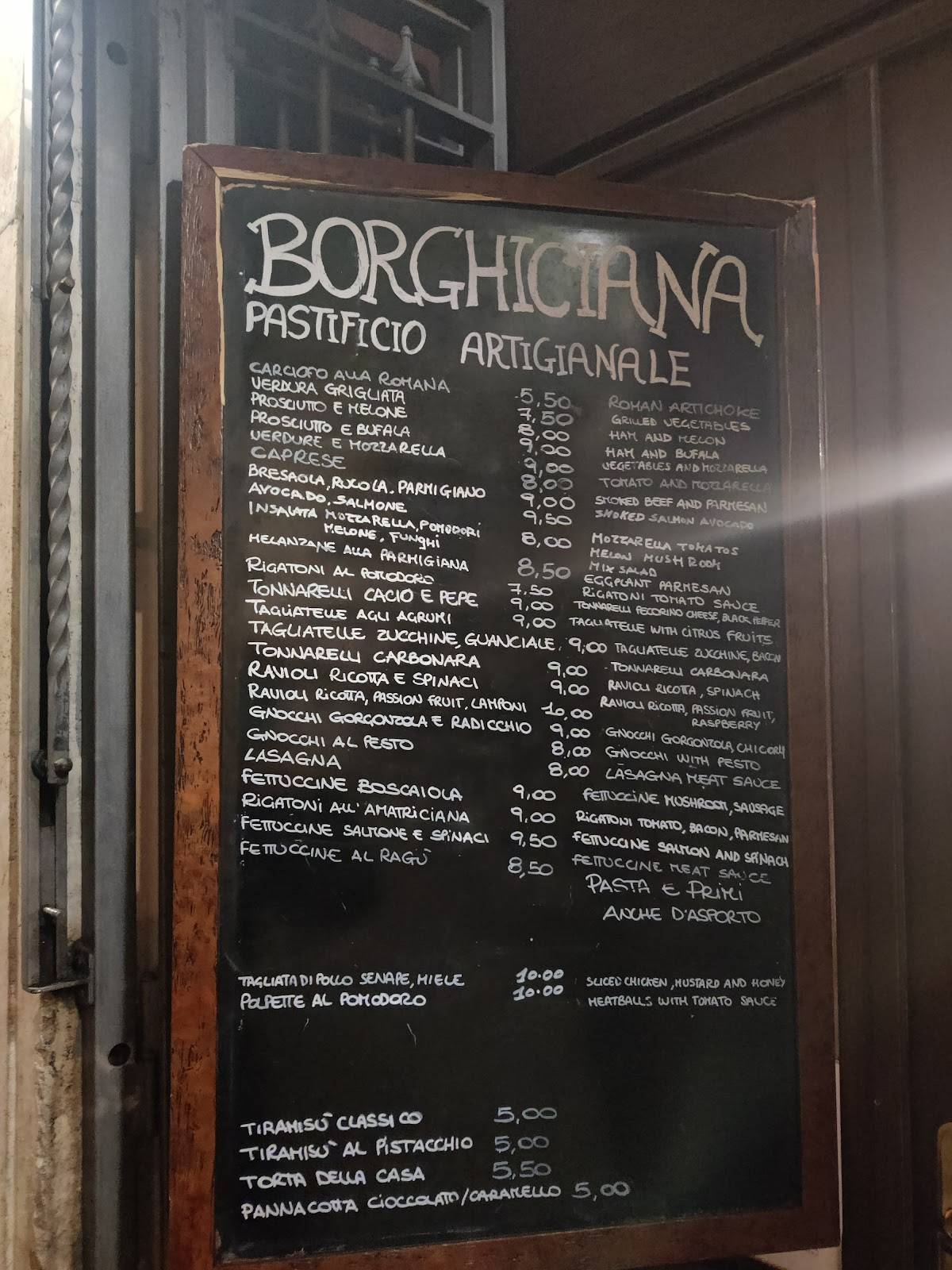 Menu at Borghiciana Pastificio Artigianale restaurant, Rome