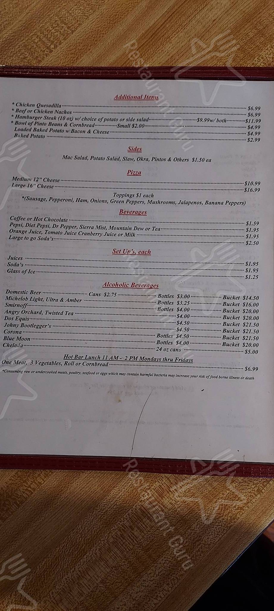 Menu at Boroonie's Bar & Grill, Greeneville