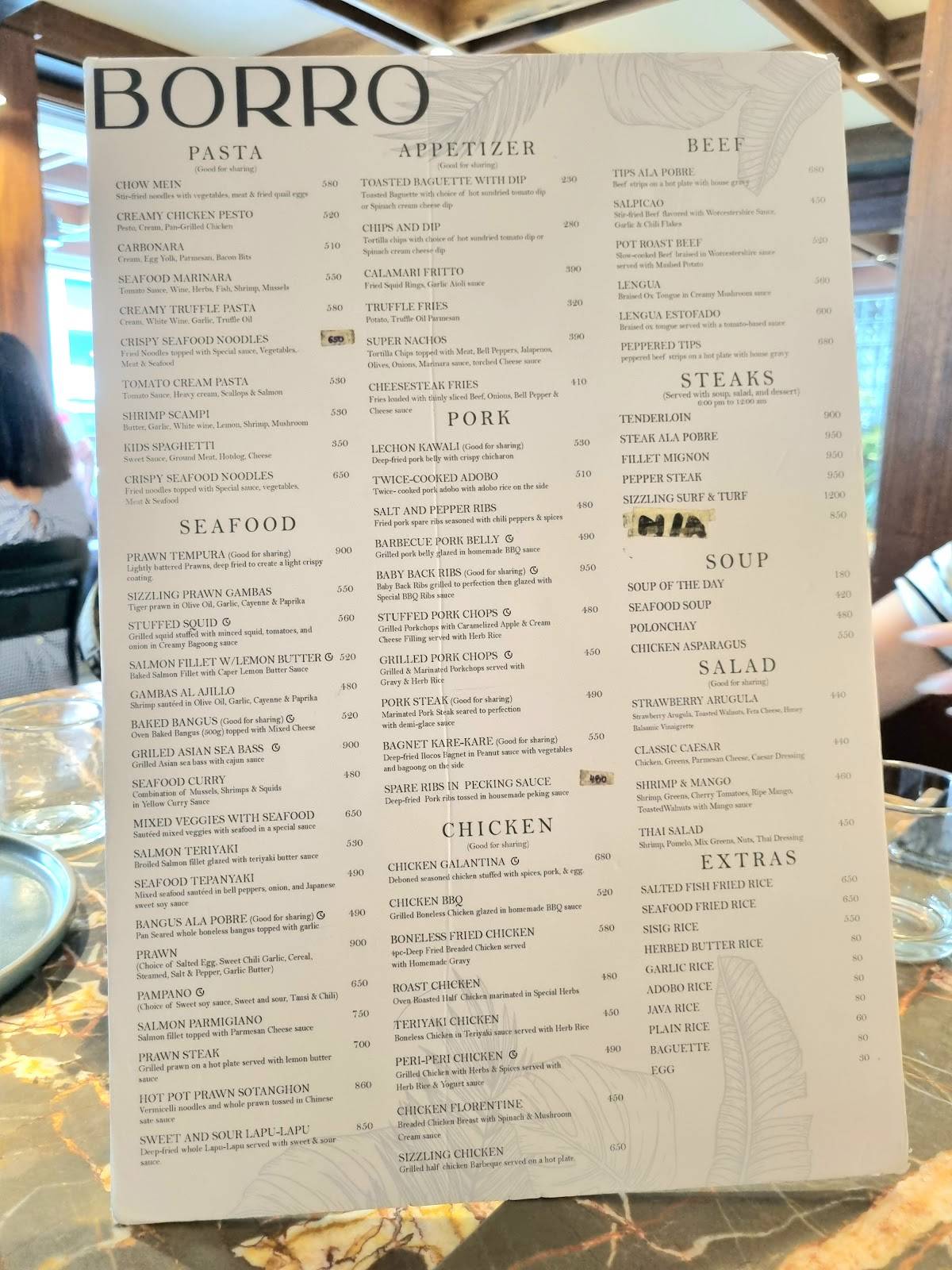 Menu at Borro restaurant, Quezon City