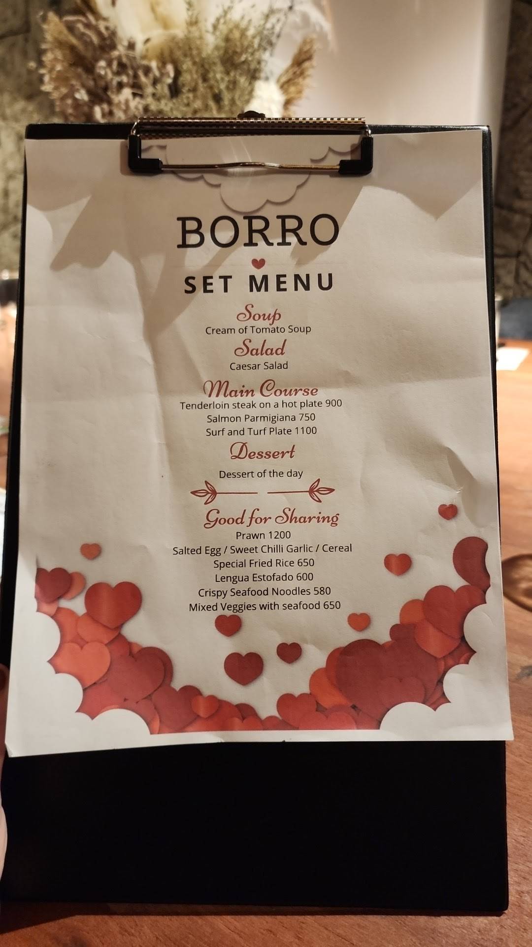 Menu at Borro restaurant, Quezon City