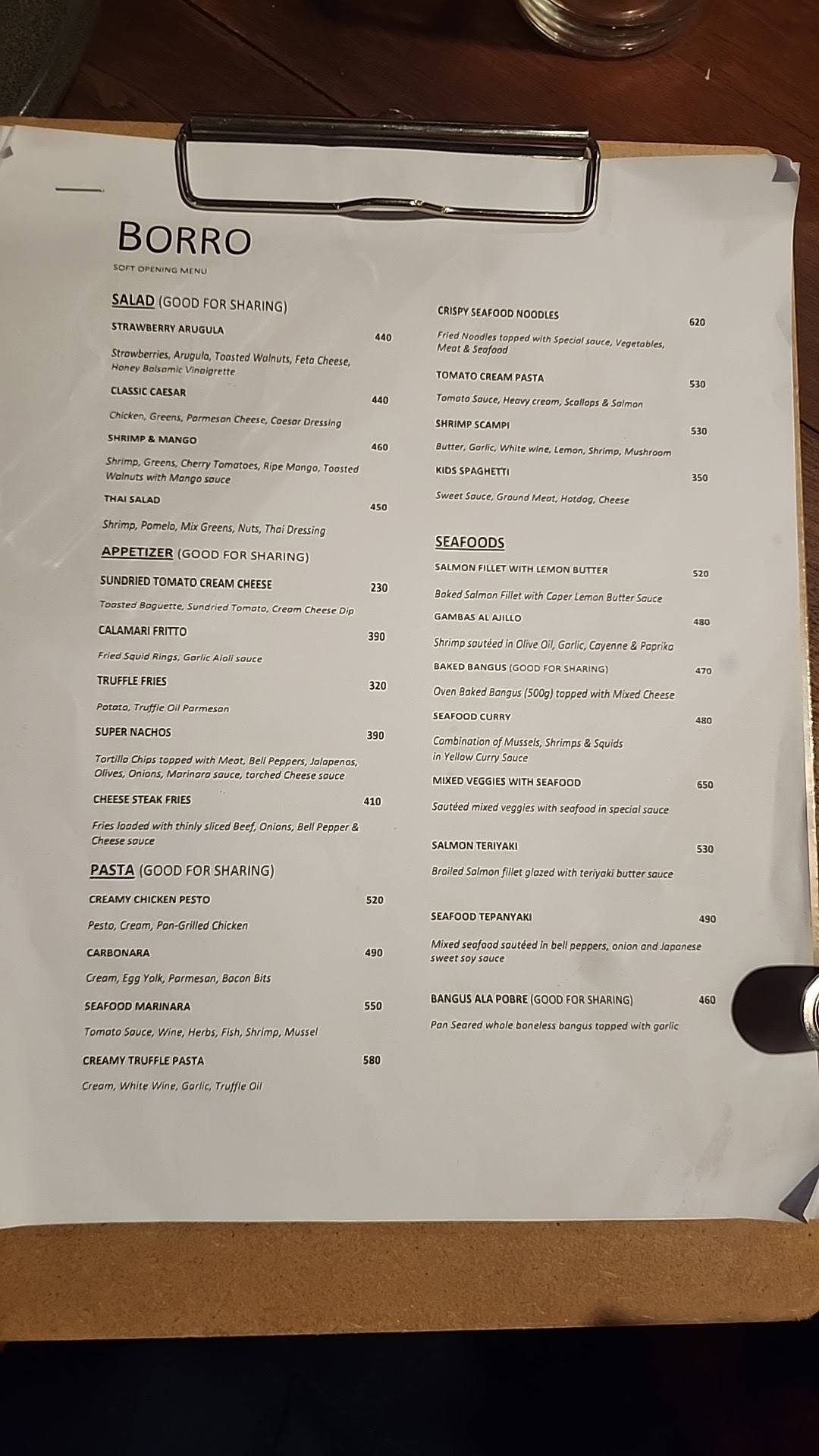 Menu at Borro restaurant, Quezon City