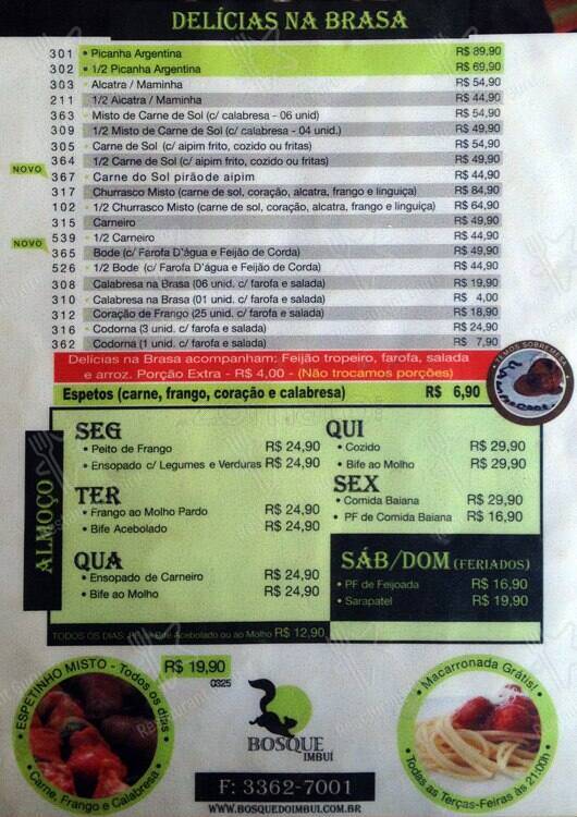 Menu at Bosque Imbuí pub & bar, Salvador