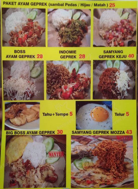 Menu at Boss Ayam Geprek, Jakarta, LTC Glodok