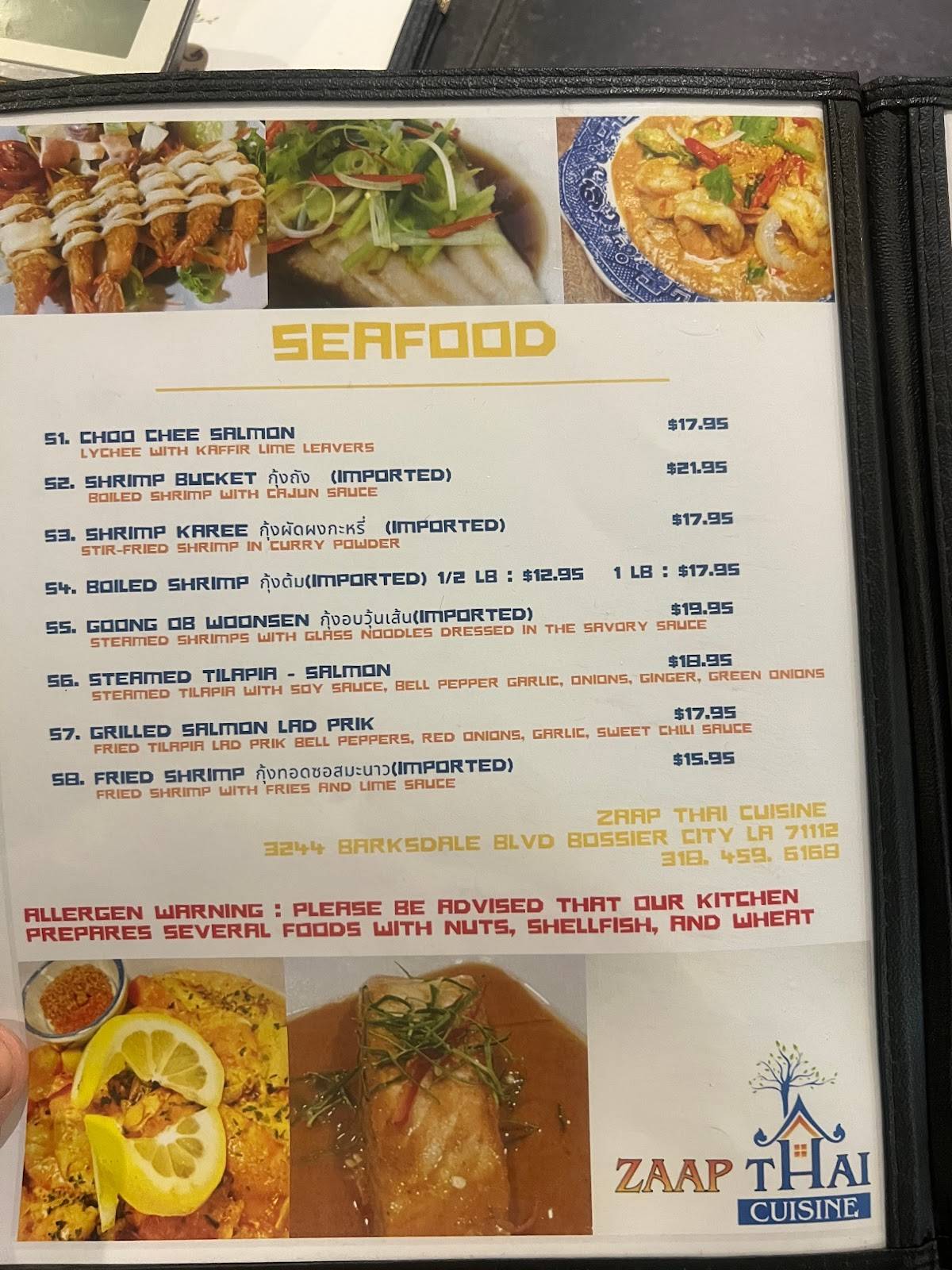 Menu at Zaap Thai Cuisine - Authentic Thai Food restaurant, Bossier City