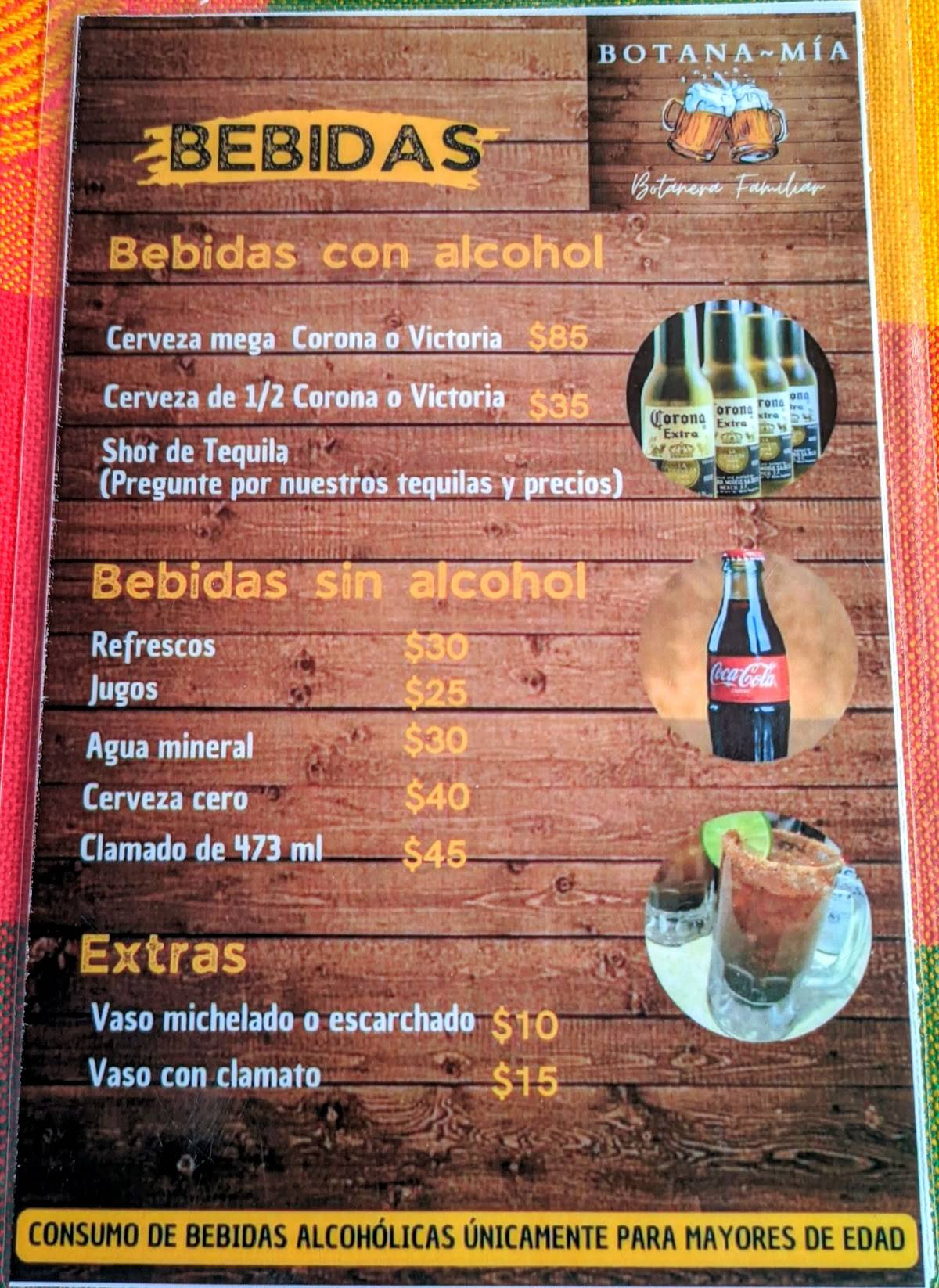 Carta del restaurante Botanera familiar "Botana mía", Tlaltizapán