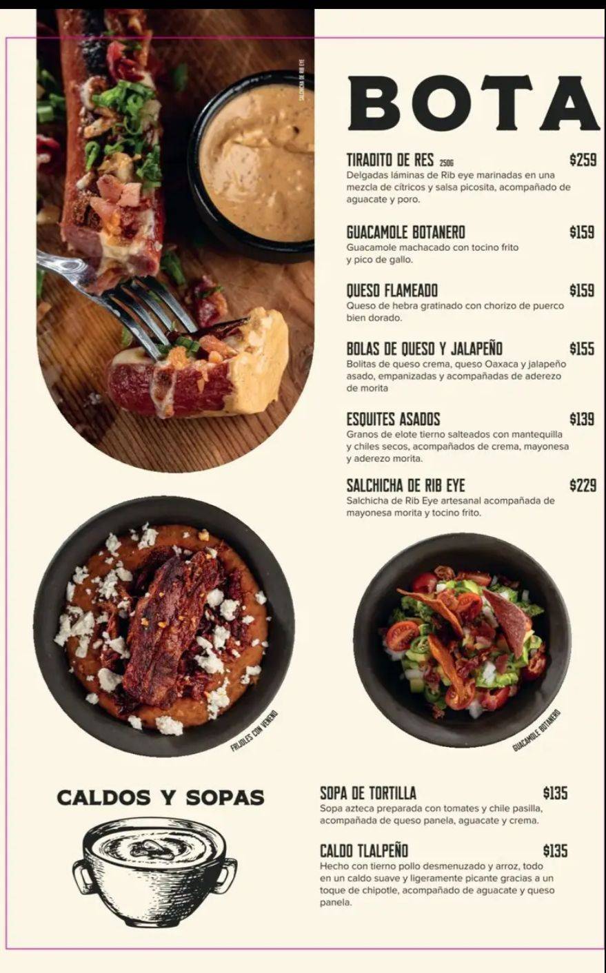 Carta del restaurante Botanero Limón, Monterrey