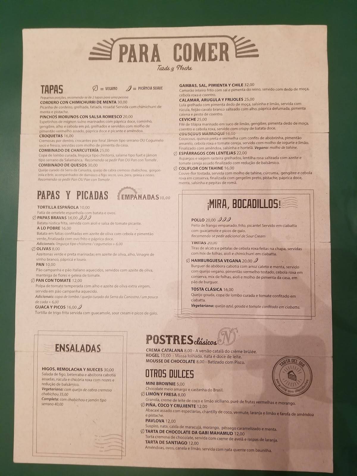 Menu em Negrita Café Bar - Botanique Oásis, Curitiba