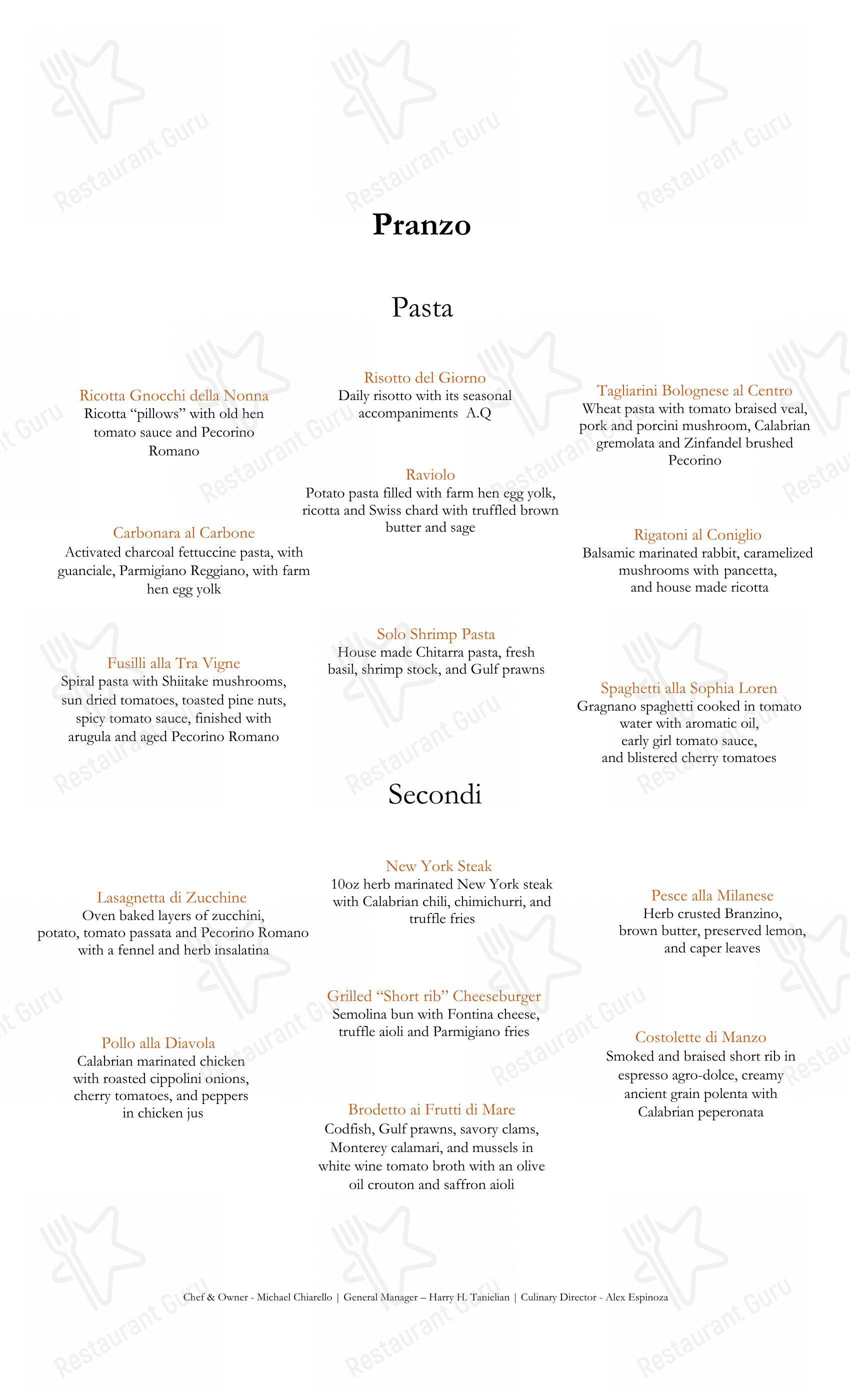 Menu at Bottega Napa Valley pub & bar, Yountville