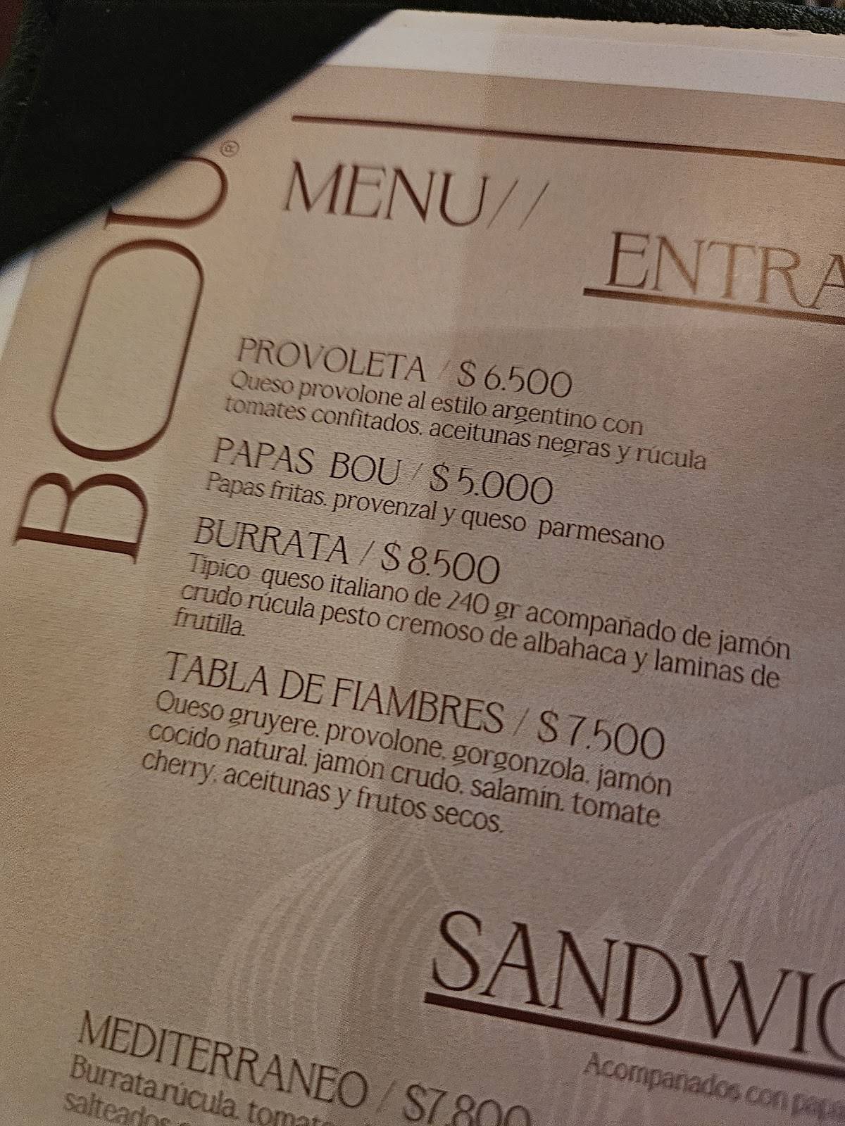Carta del restaurante Bou Resto, Tigre