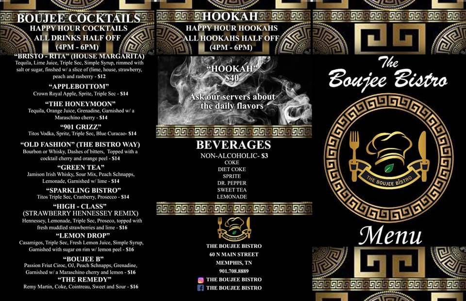 Menu at Boujee Bistro restaurant, Memphis