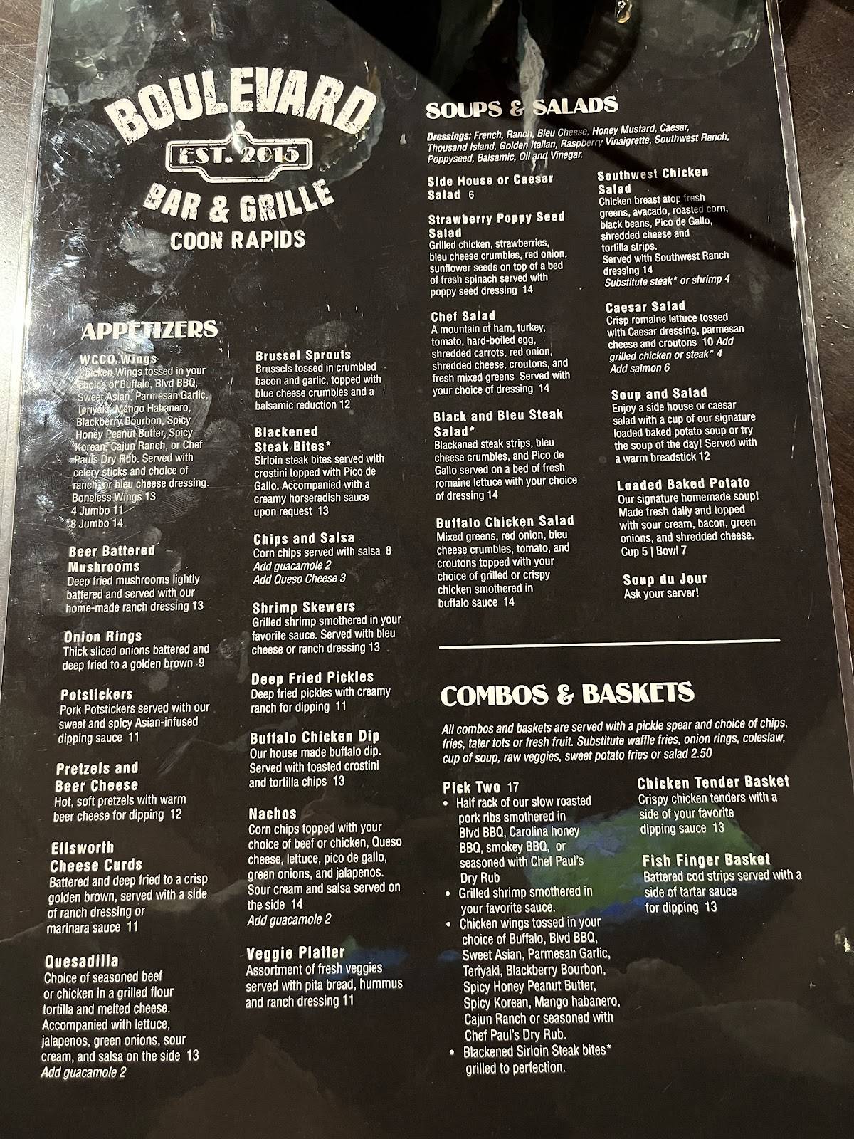 Menu at Boulevard Bar & Grille, Coon Rapids
