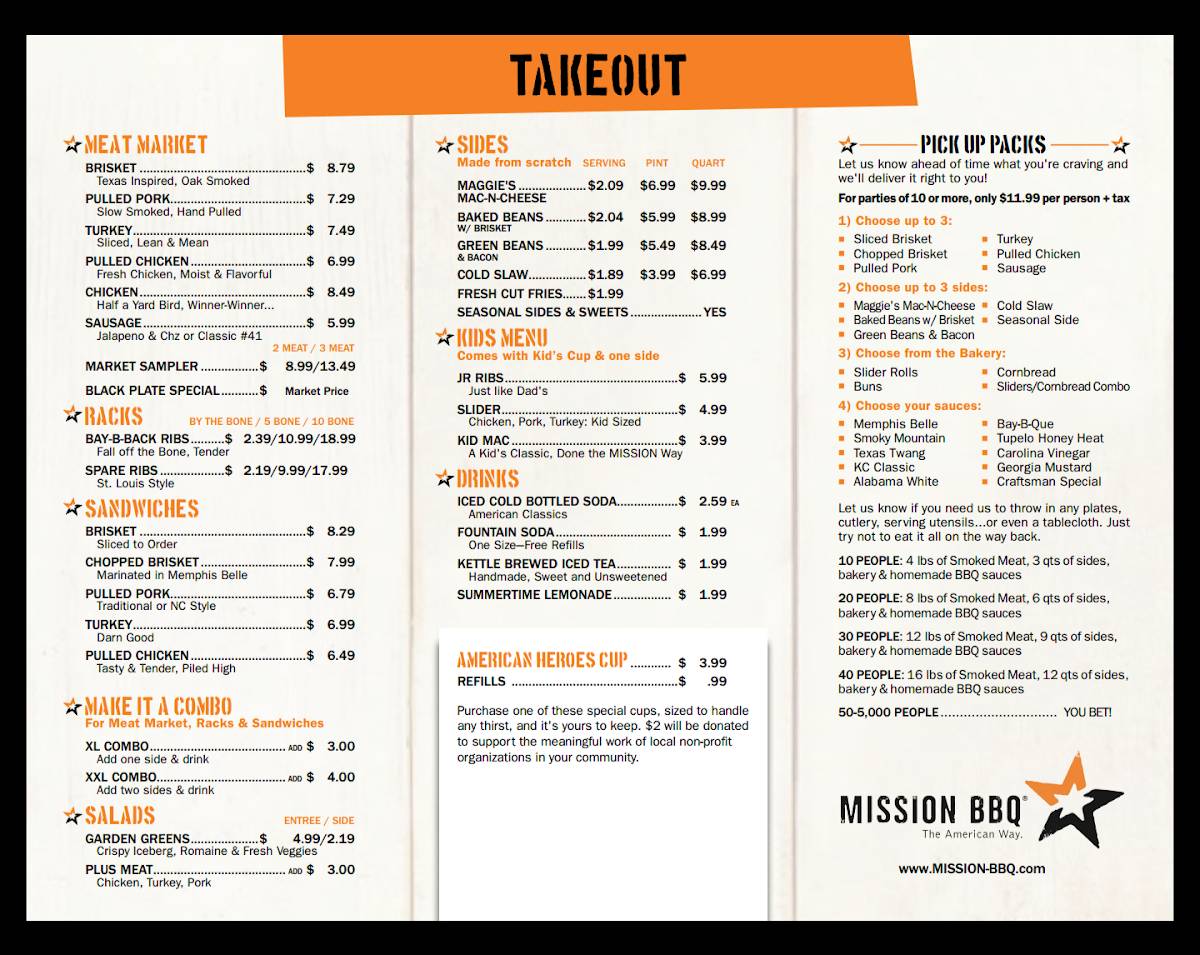 Menu at MISSION BBQ, Bradenton