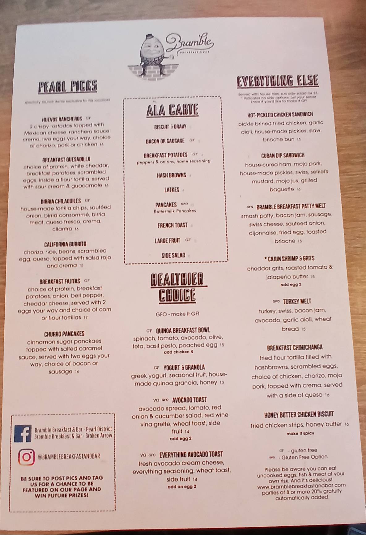 Menu at Bramble Breakfast & Bar - Downtown, Tulsa, E 6th St