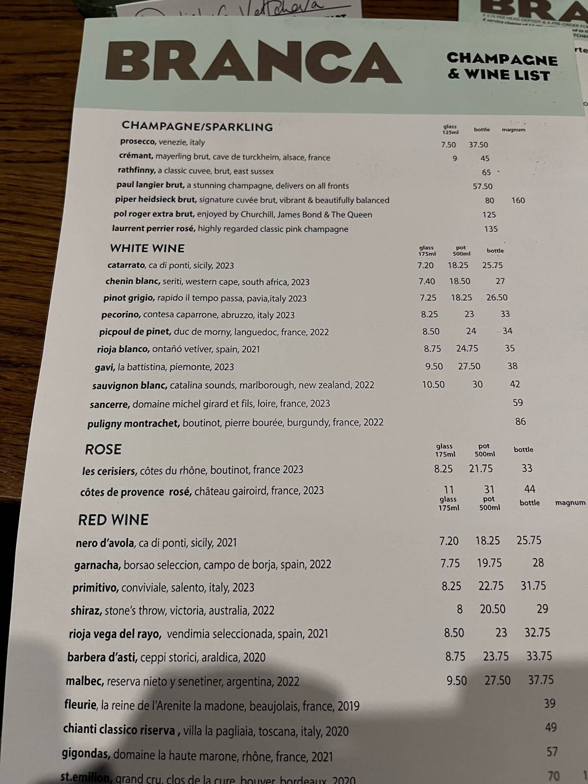 Menu at Branca Bar, Restaurant and Deli, Oxford, 111 Walton St