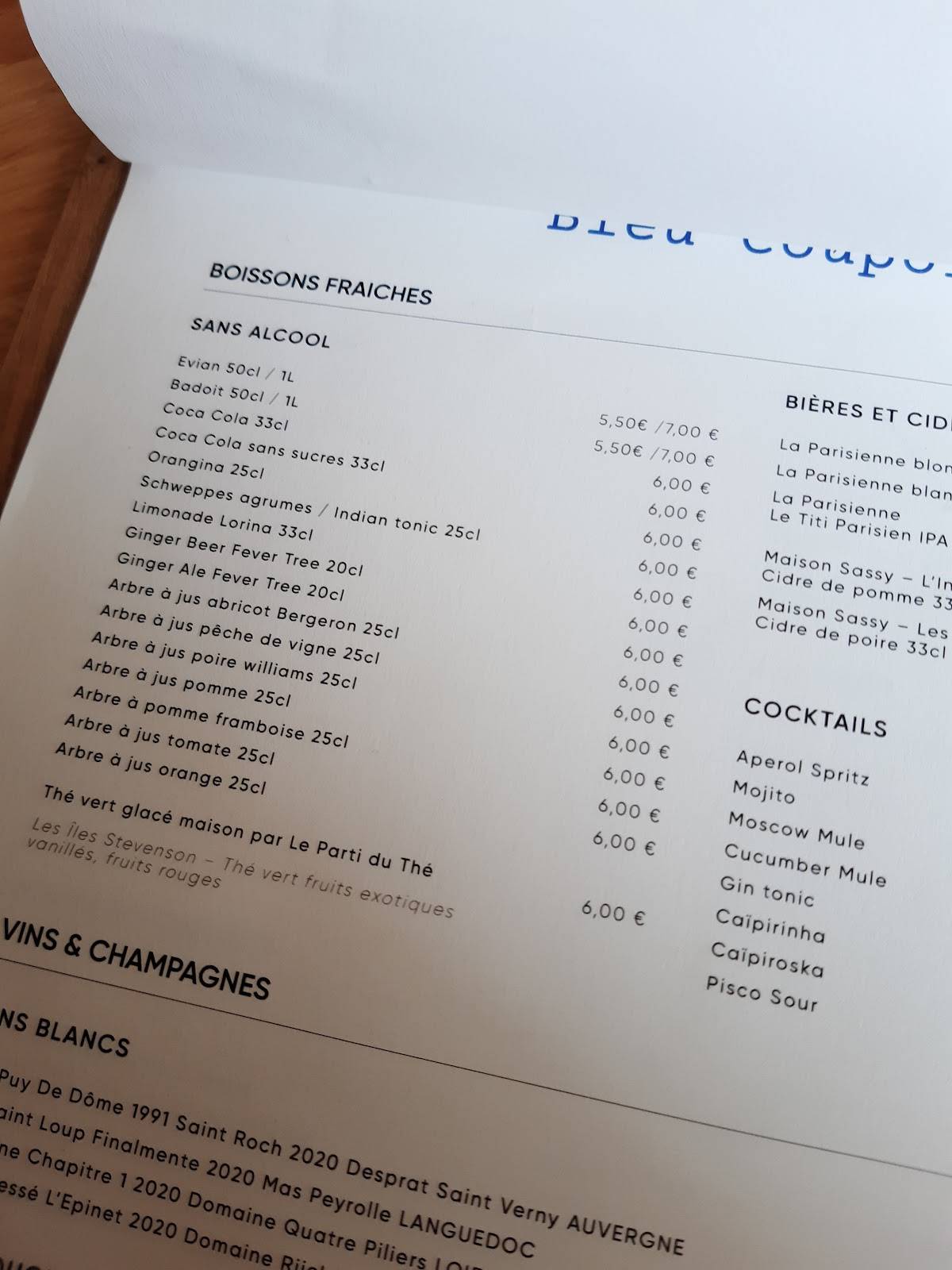 Menu au Brasserie Printemps restaurant, Paris, Printemps Femme