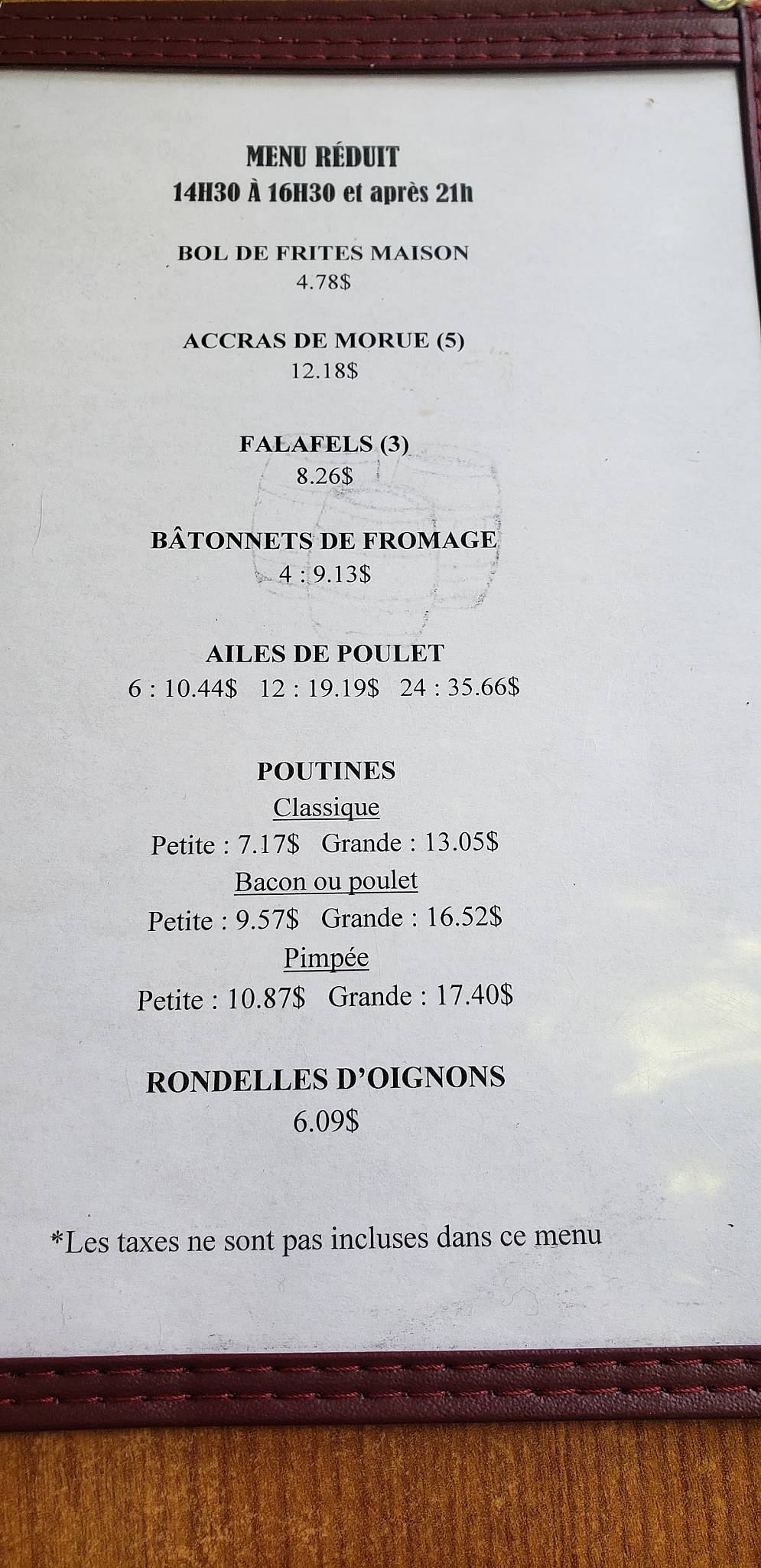 Menu au Albion - Brasserie Artisanale / Resto-Pub, Joliette