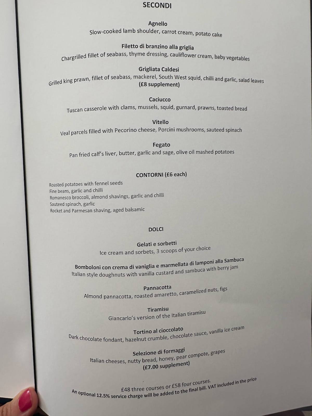 Menu at Caldesi in Campagna - Italian Restaurant, Bray