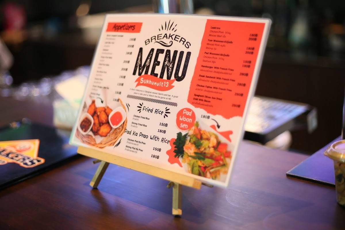 Menu at Breakers Live Bangkok pub & bar, Bangkok