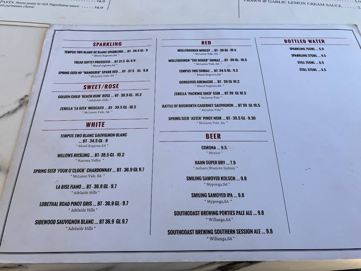 Menu at Breeze Cafe & Bar, Aldinga Beach