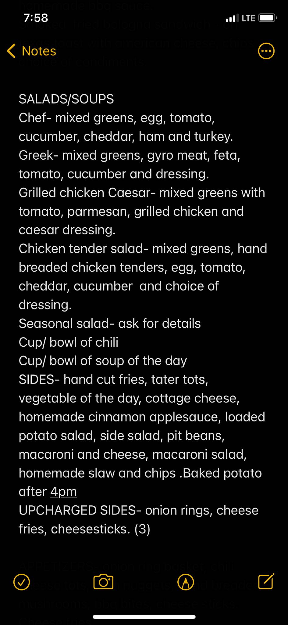 Menu at Brick's Exquisite Eats restaurant, Assumption