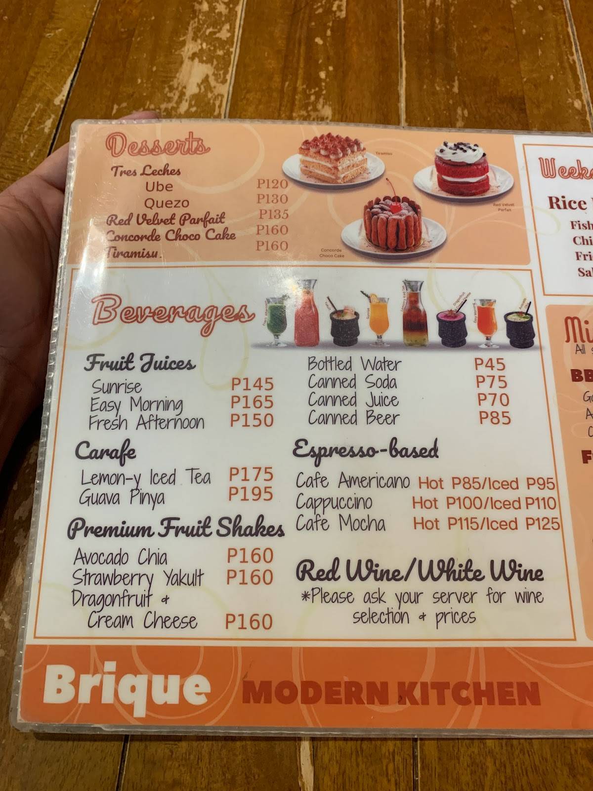 Menu at Brique Modern Kitchen cafe, Cebu City, ayala center cebu