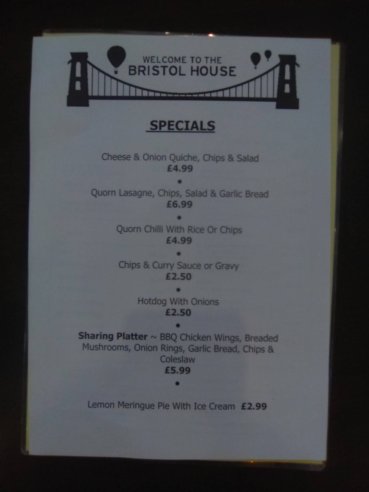 Menu at Bristol House pub & bar, Weston-super-Mare, 131-135 Milton Rd