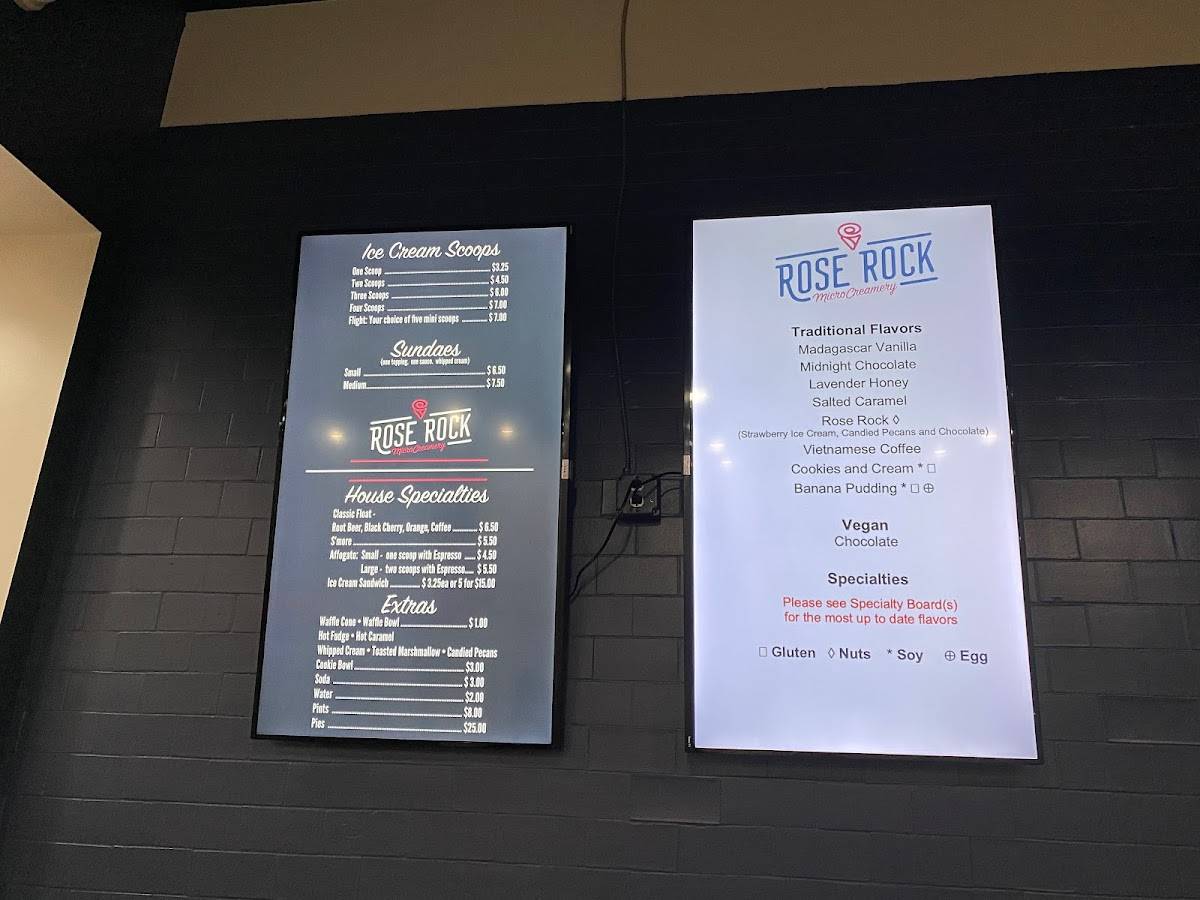 Menu at Rose Rock Microcreamery, Broken Arrow