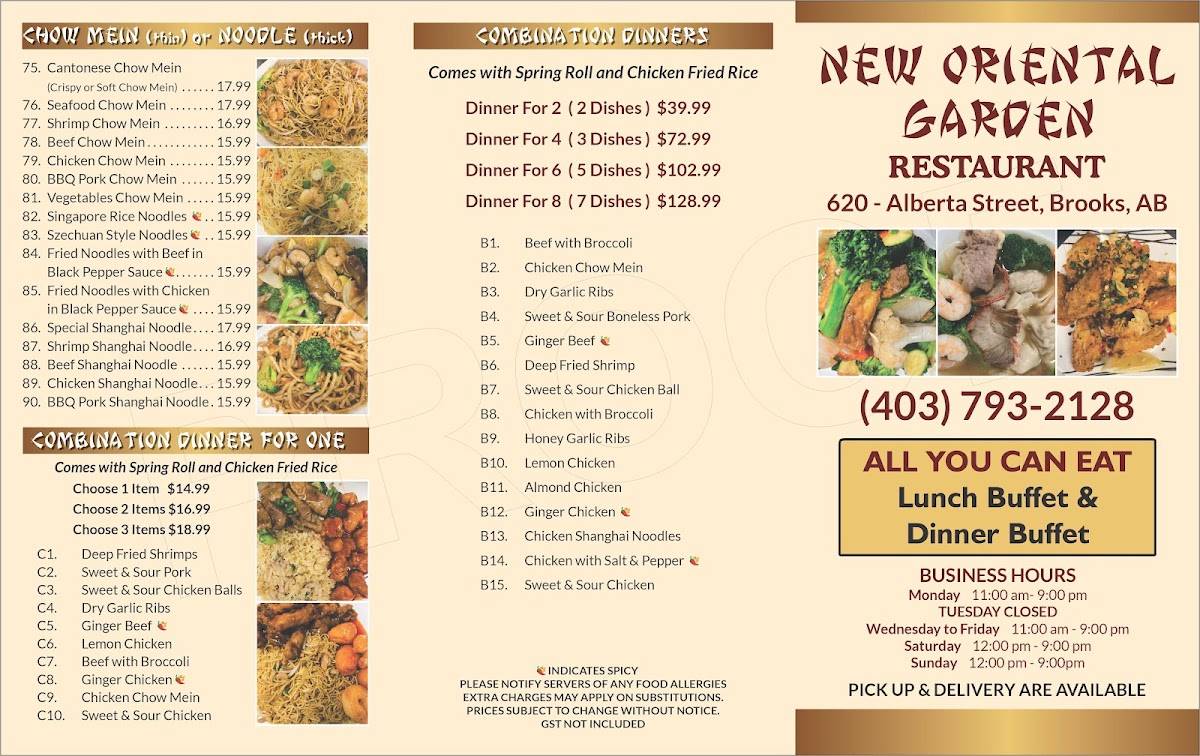 Menu at New Oriental Garden restaurant, Brooks