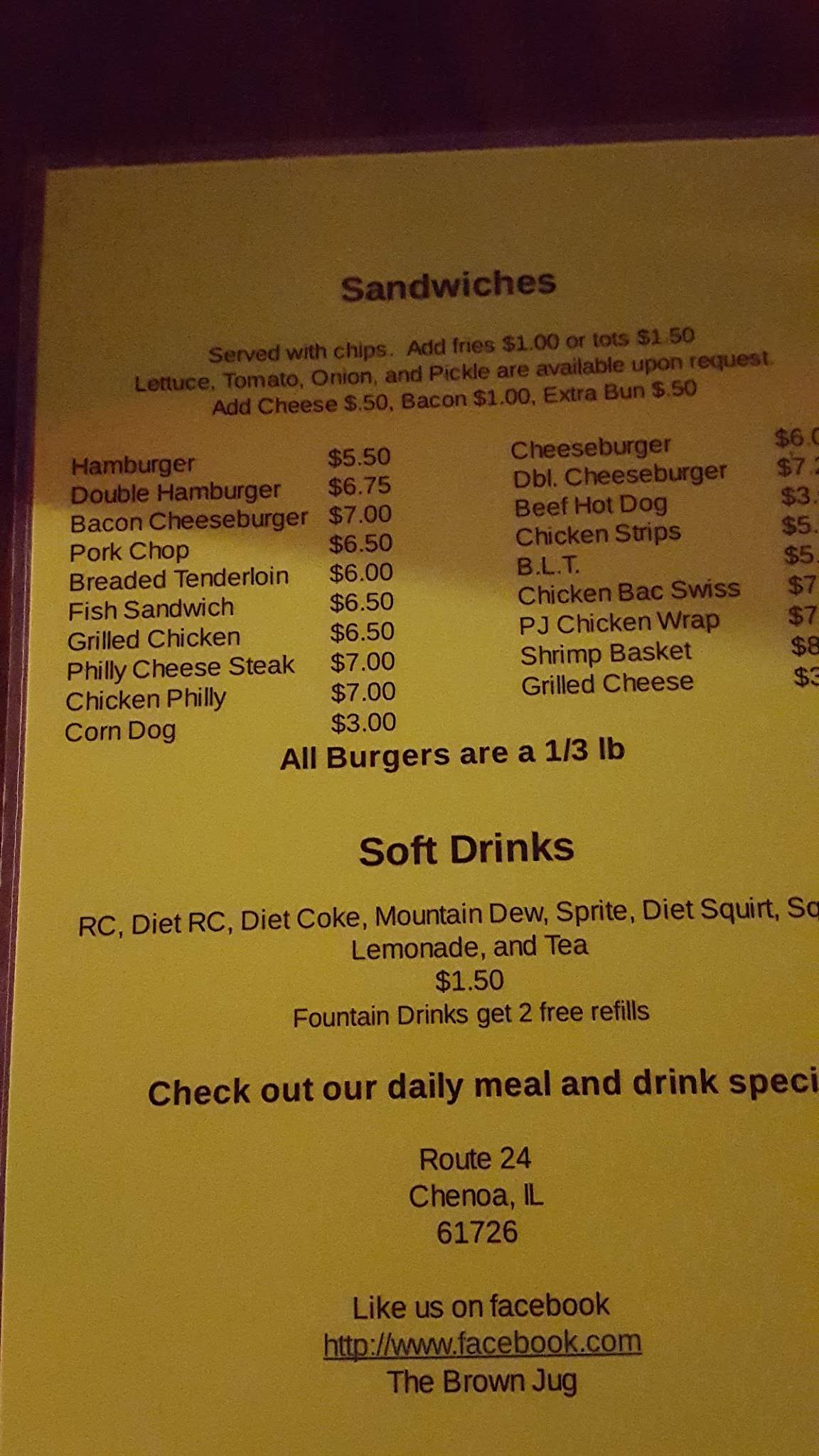 Menu at Brown Jug pub & bar, Chenoa
