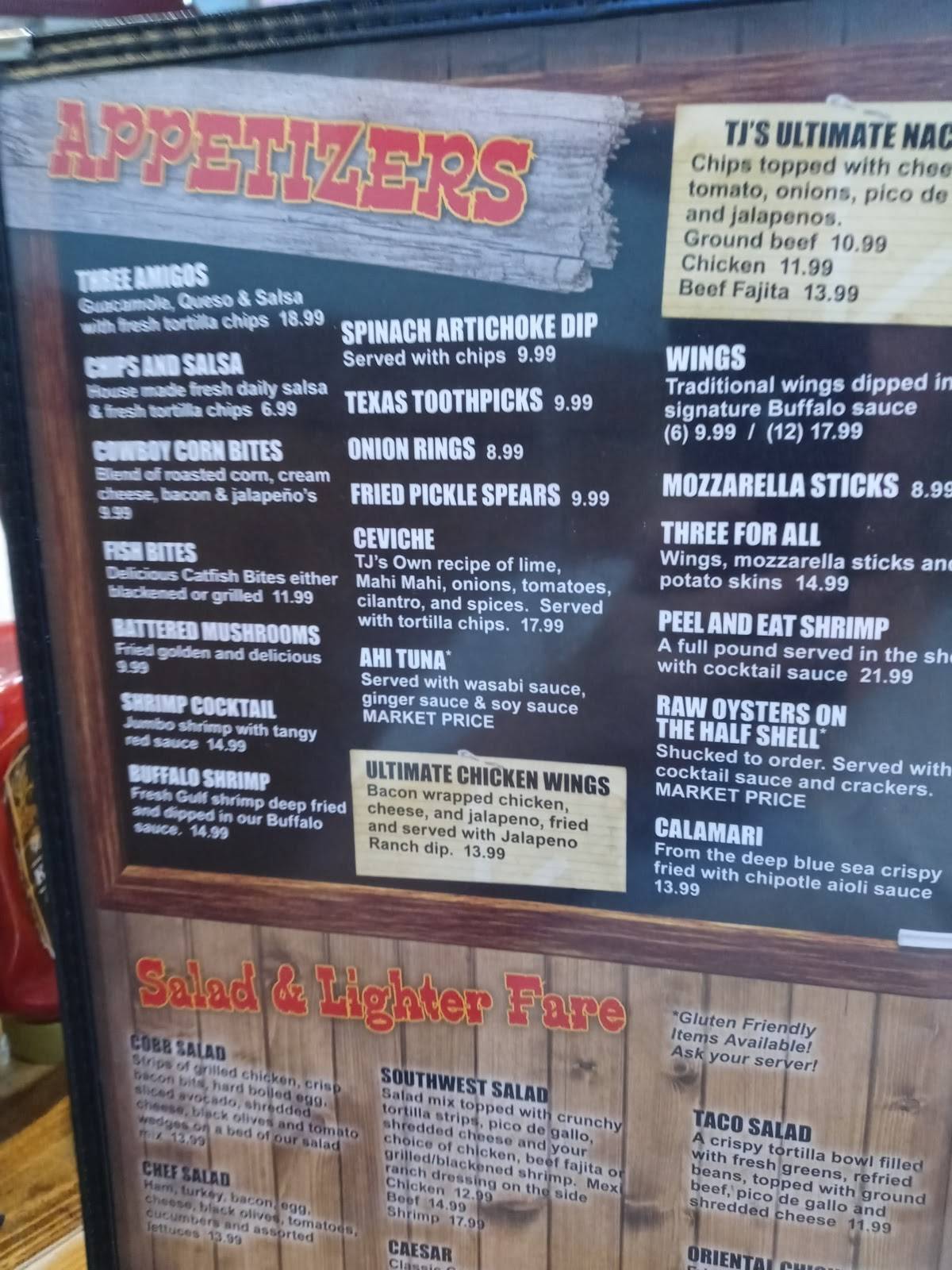 Menu at Tom and Jerry's, Bar & Grill, South Padre Island