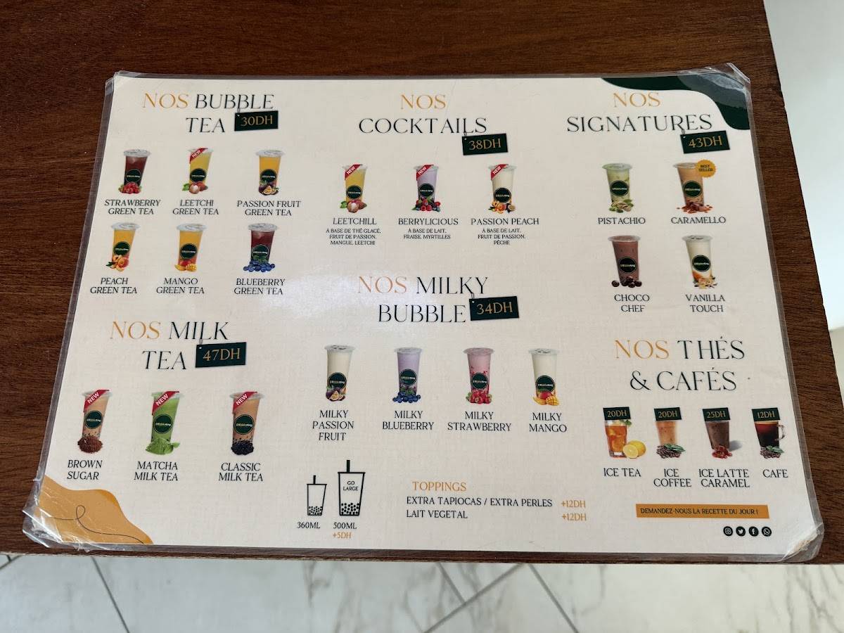 Menu at Bubble King restaurant, Casablanca