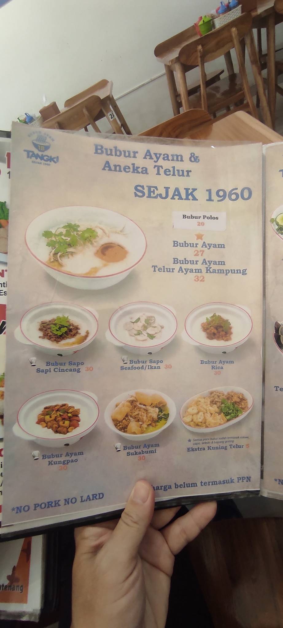 Menu at Bubur Ayam Tangki 18 Wawah Serpong cabang ke-7 Paramount Gading ...