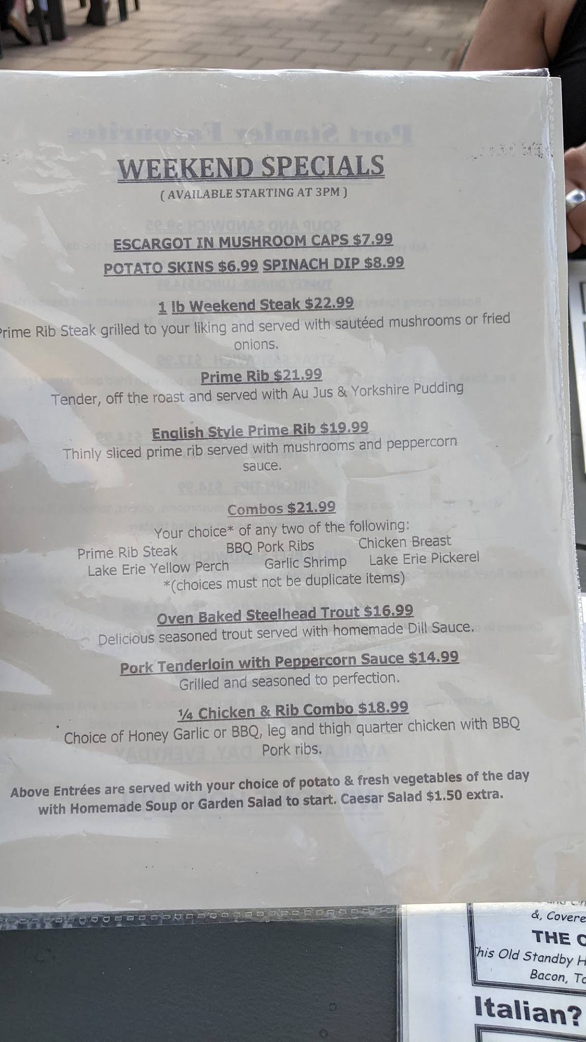 Menu at Buccaneer Bar and Grill, Port Stanley