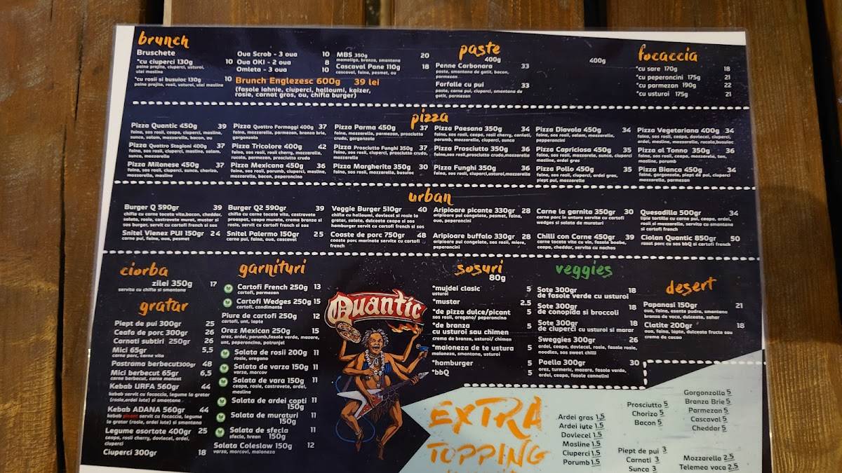 Menu at Quantic Pub, Bucharest