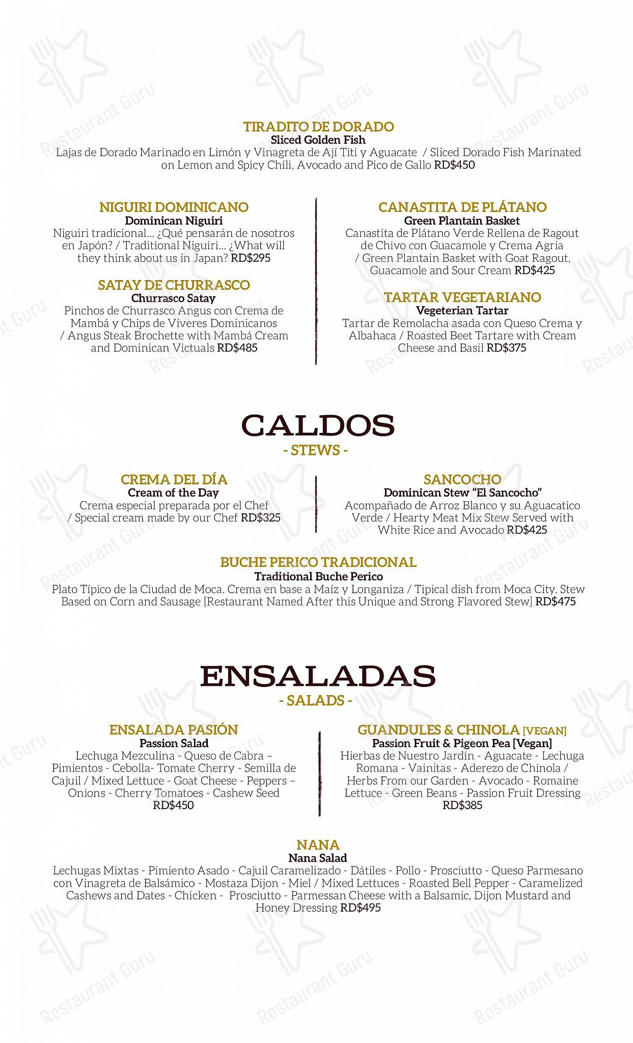 Carta del restaurante Buche Perico, Santo Domingo, C. El Conde 53