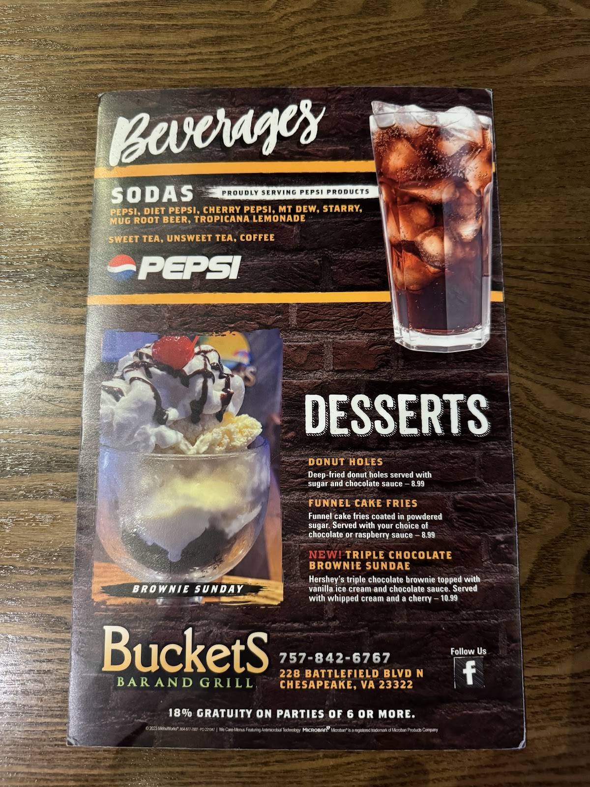 Menu at Buckets Bar and Grill, Chesapeake