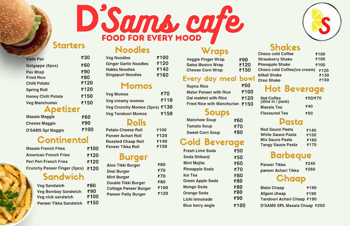 Menu at D'Sams Cafe, Budhana