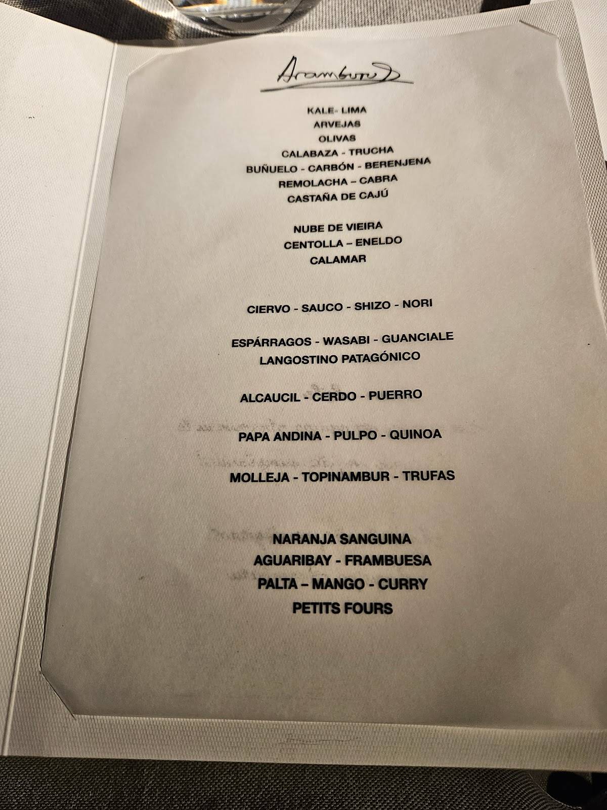 Carta de parrilla Aramburu Relais & Châteaux, Buenos Aires, Vicente ...