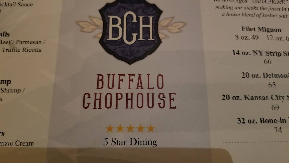 Menu at Buffalo Chophouse steakhouse, Buffalo