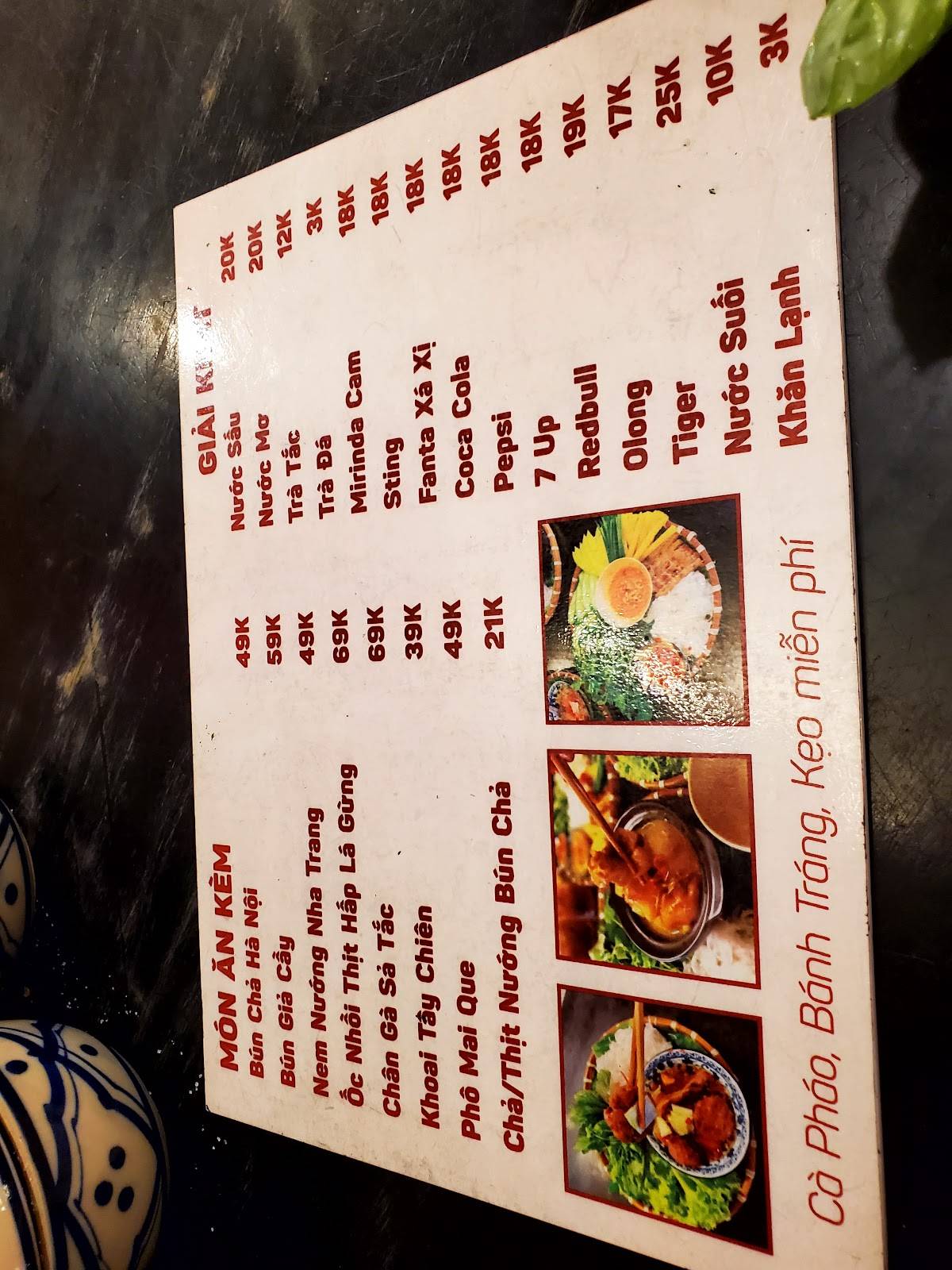 Menu at Bún Đậu Leng Keng restaurant, Ho Chi Minh City