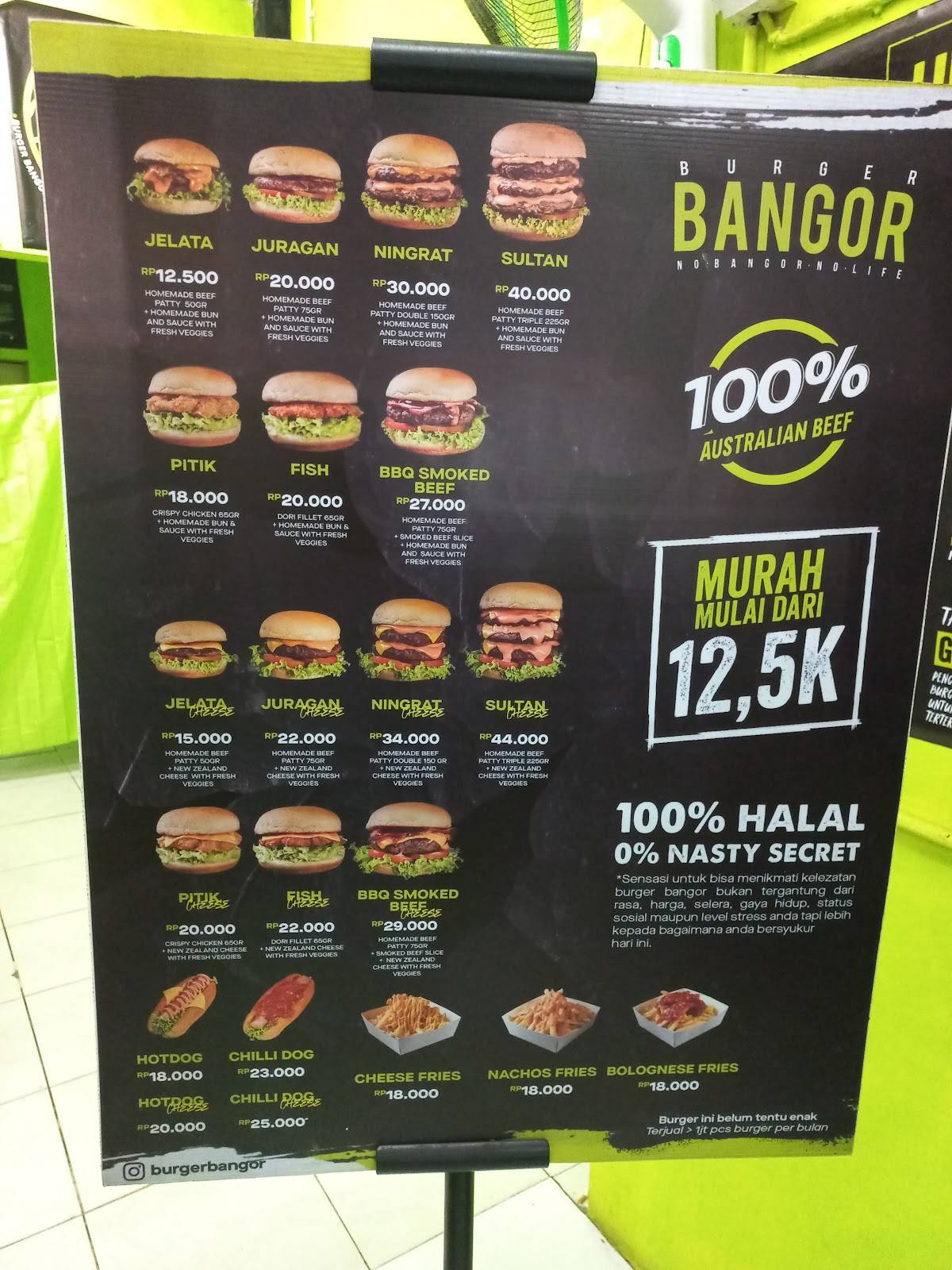 Menu at Burger Bangor Menceng Raya restaurant, West Jakarta