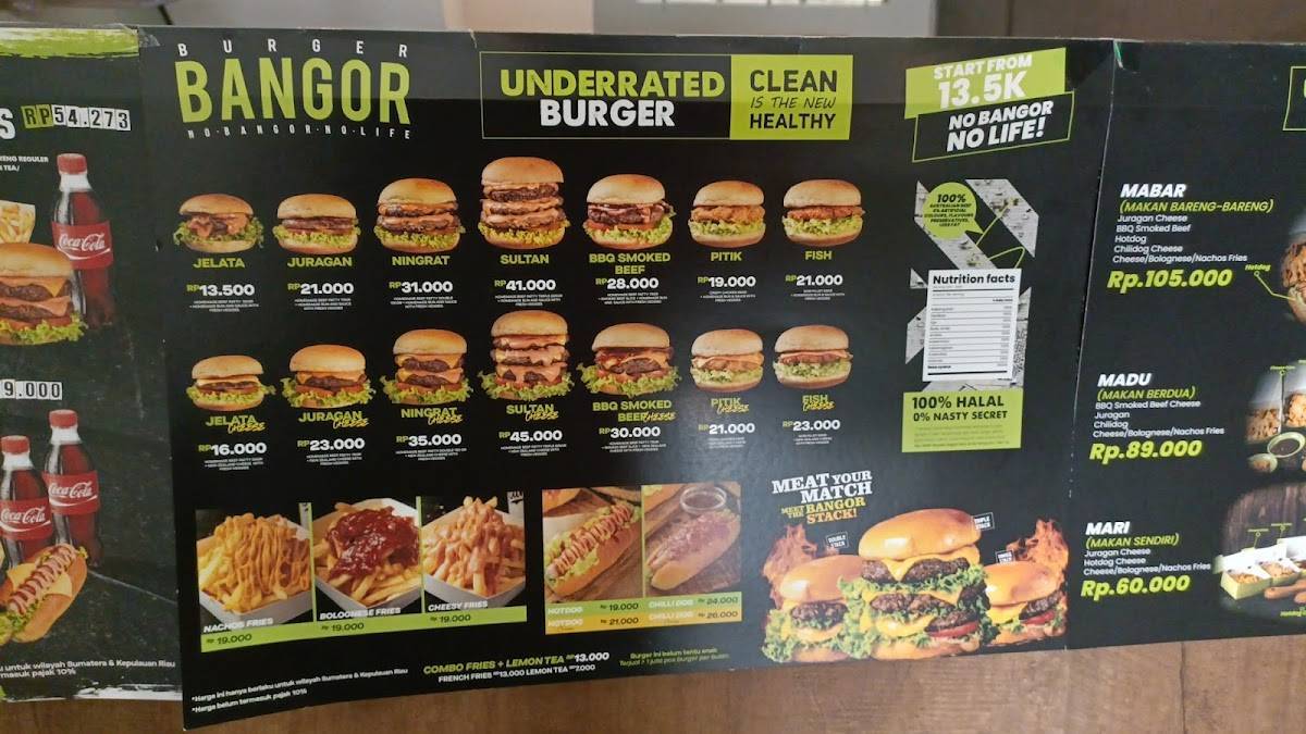 Menu at Burger Bangor Pasir Putih restaurant, Batam