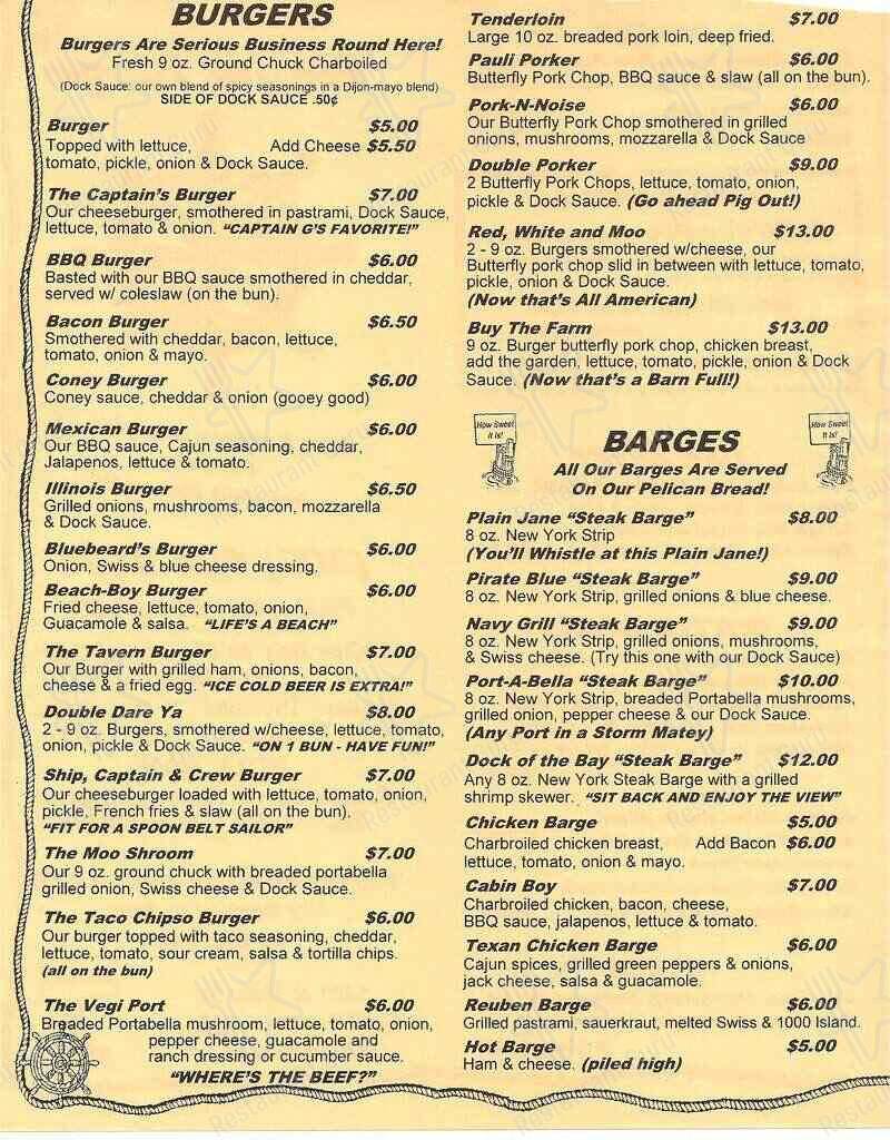 Menu at Burger Barge, East Peoria, N Main St
