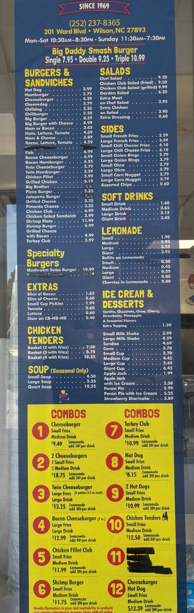 Menu at Burger Boy restaurant, Wilson, 201 Ward Blvd