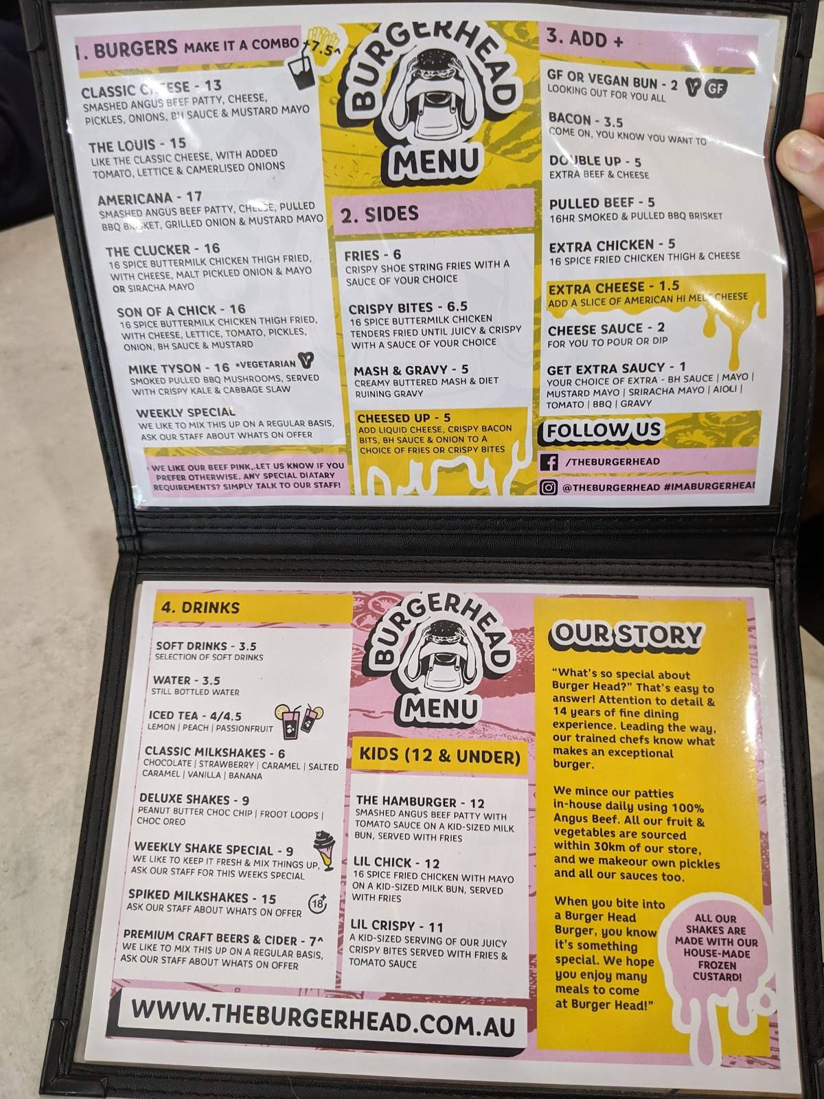 Menu at Burger Head Botany restaurant, Botany