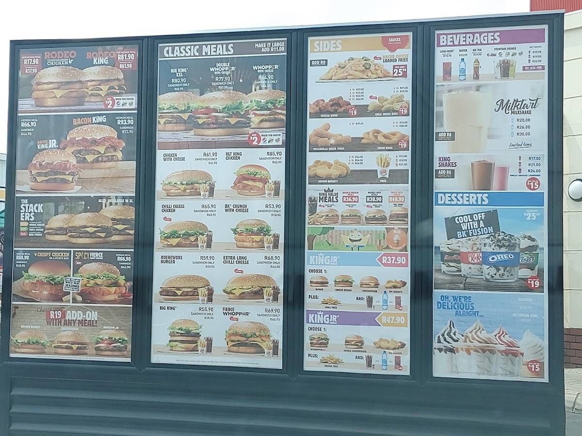Menu at Burger King Secunda (Drive-Thru) restaurant, Secunda, PDP Kruger St