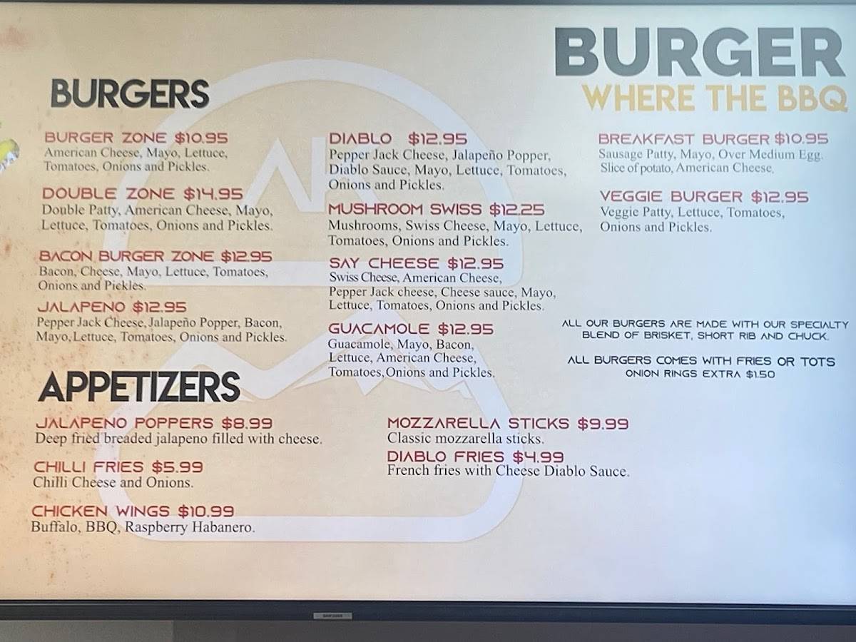 Menu at BurgerZone restaurant, Fairbanks