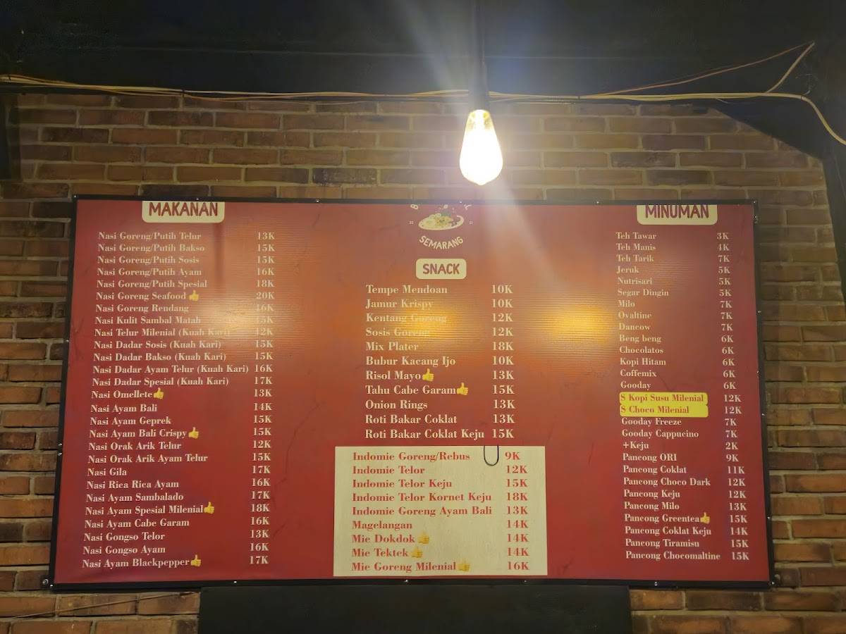Menu at Burjo Milenial Tembalang restaurant, Semarang