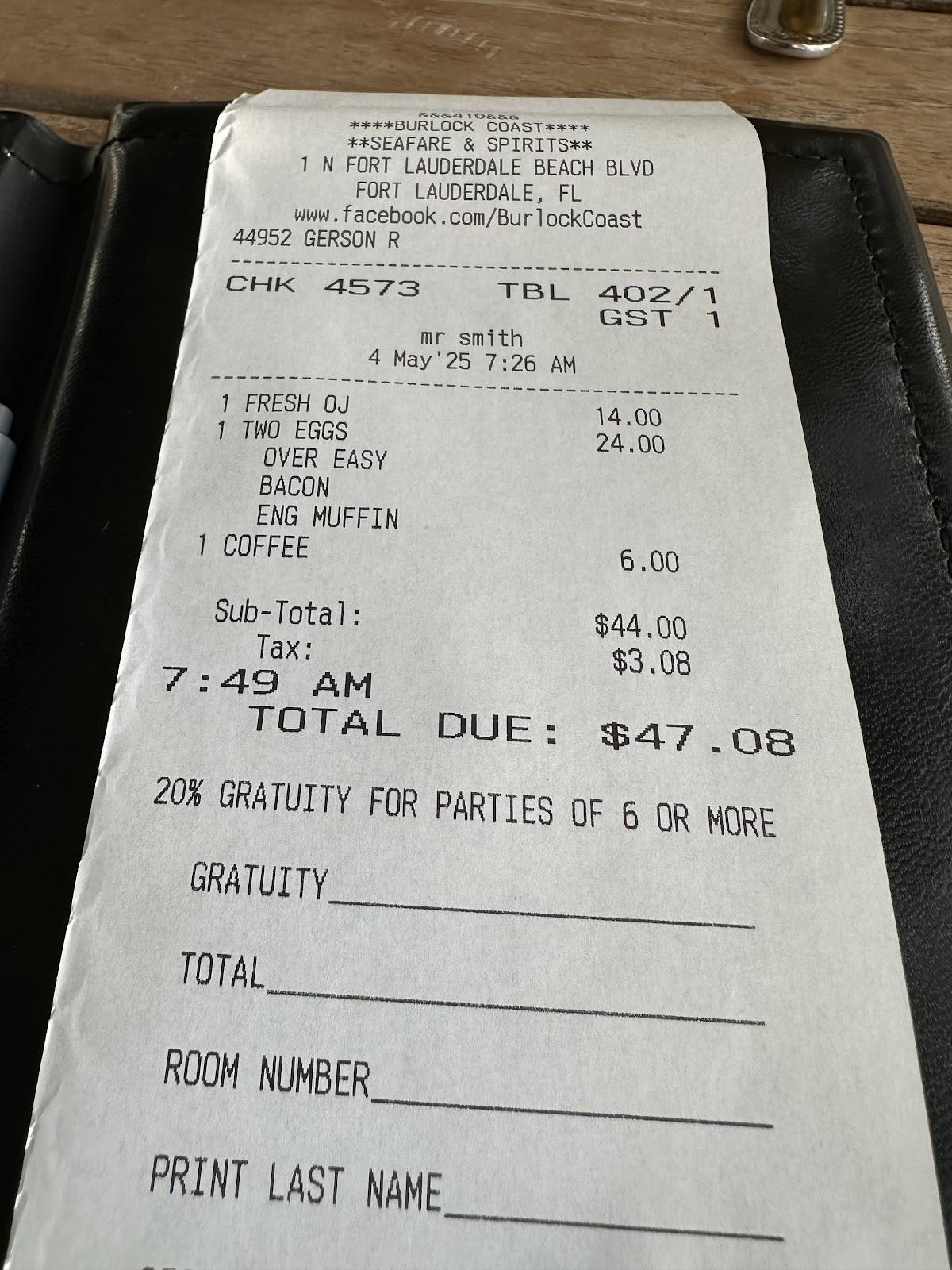 Menu at Burlock Coast restaurant, Fort Lauderdale